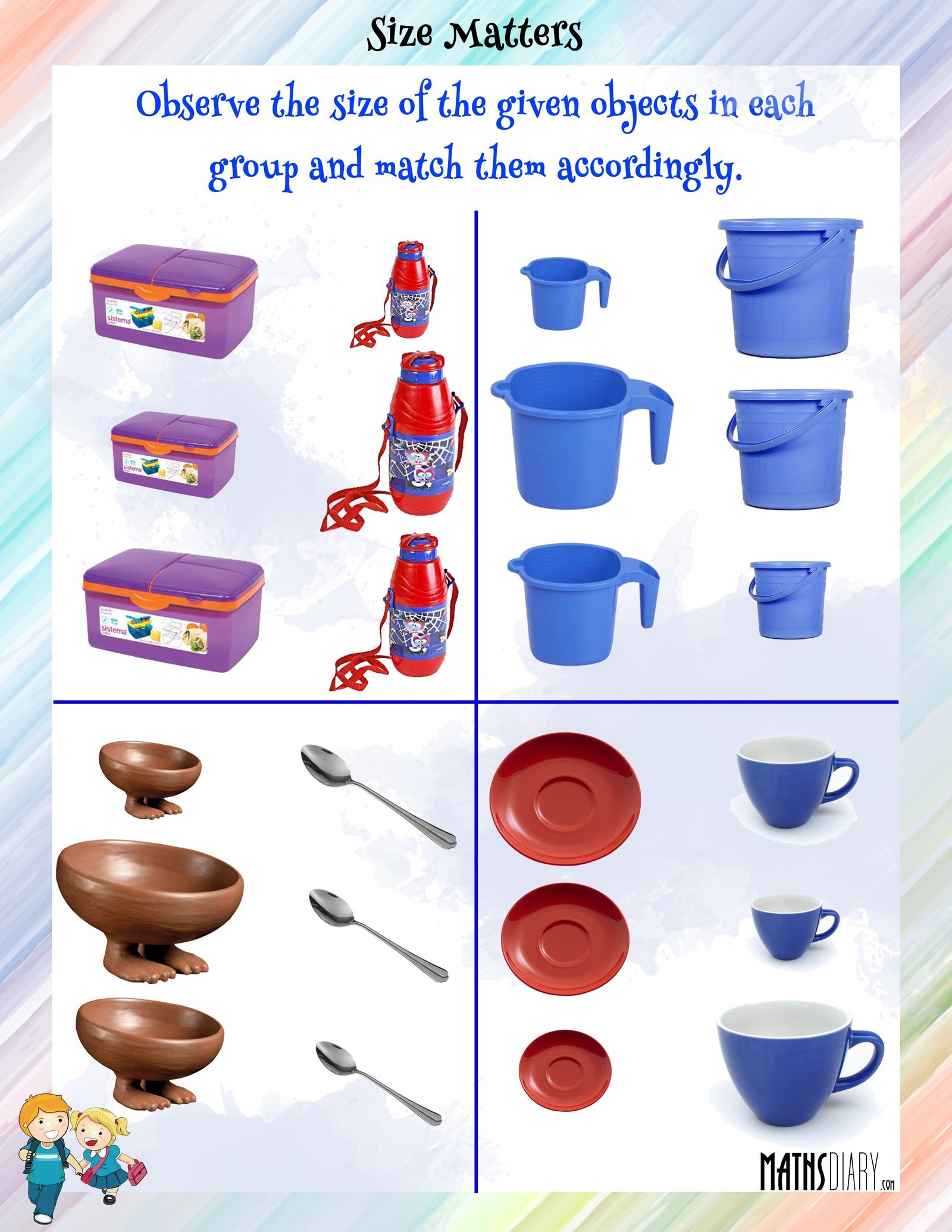 Match the size of objects - Math Worksheets - MathsDiary.com Match the size of objects - Math Worksheets - MathsDiary.com