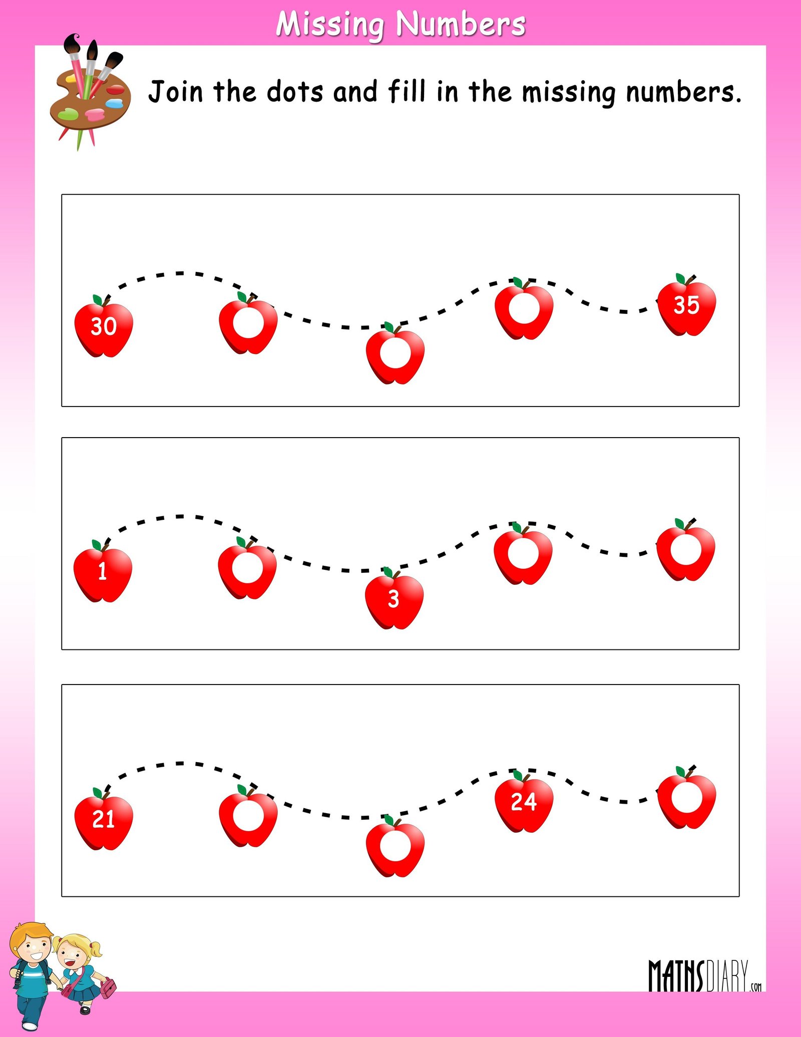 Fill The Missing Numbers Math Worksheets MathsDiary