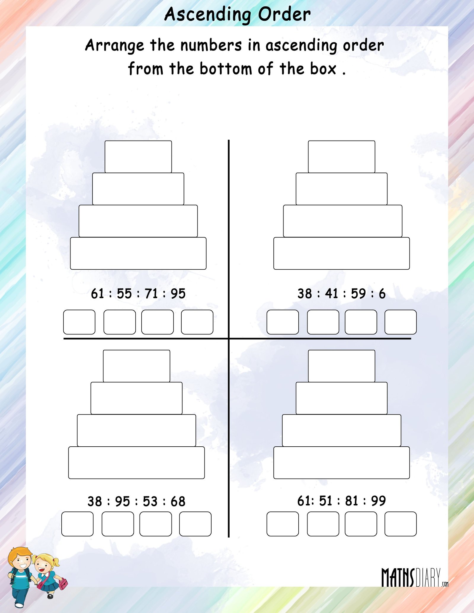 Arrange Numbers In Ascending Order In Boxes Math Worksheets Arrange Numbers In Ascending Order In Boxes Math Worksheets