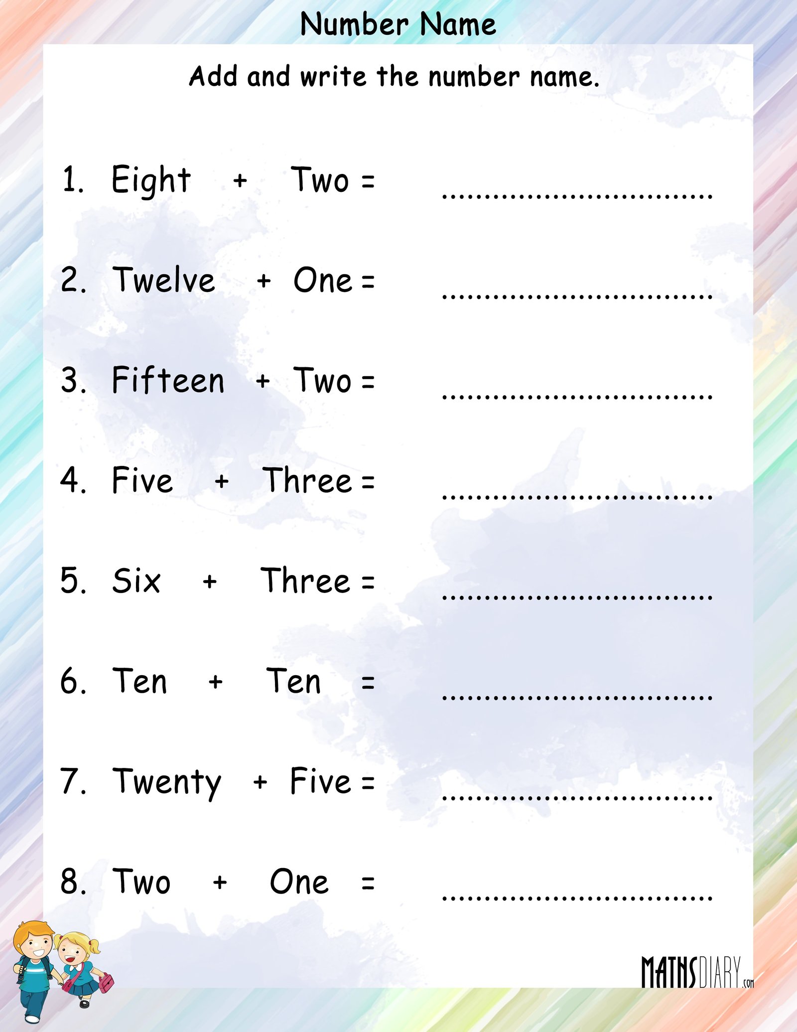 Add the number names and write answer in number name - Math Worksheets ... Add the number names and write answer in number name - Math Worksheets ...