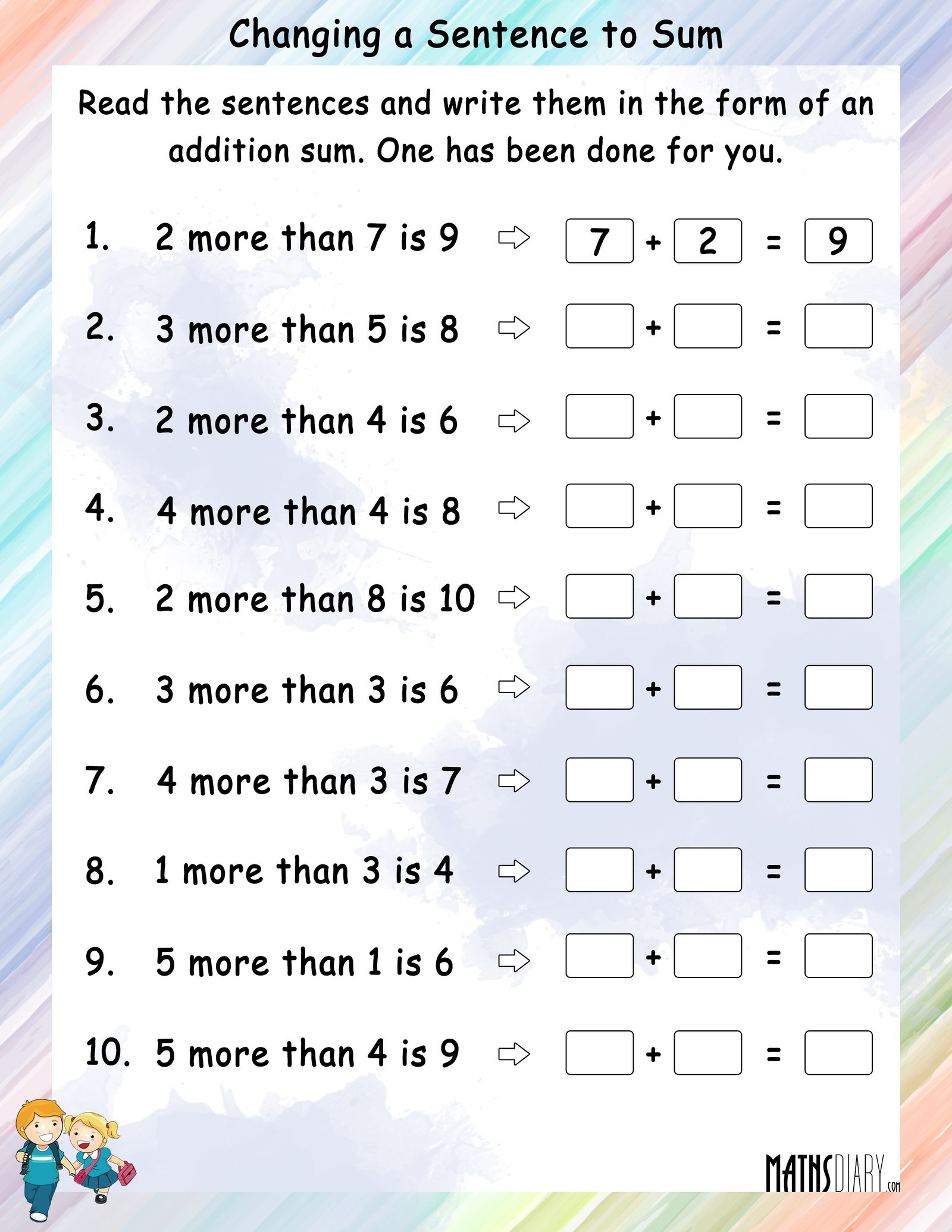 Changing a statement to addition sum Worksheets - Math Worksheets ... Changing a statement to addition sum Worksheets - Math Worksheets ...