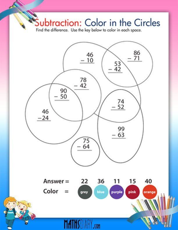 Subtraction And Coloring Worksheets Grade 2 Math Worksheets Subtraction And Coloring Worksheets Grade 2 Math Worksheets