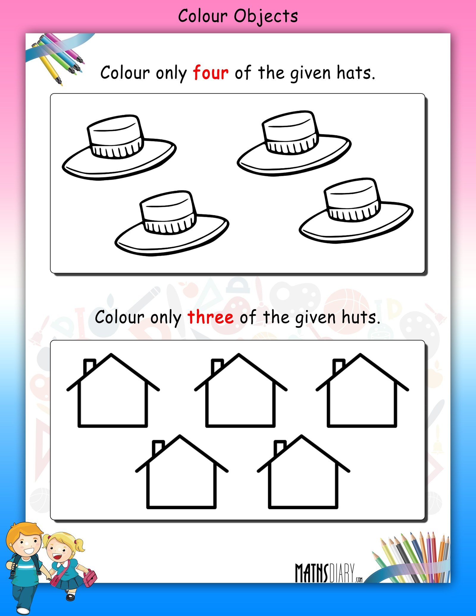 Colour Objects - Math Worksheets - MathsDiary.com Colour Objects - Math Worksheets - MathsDiary.com