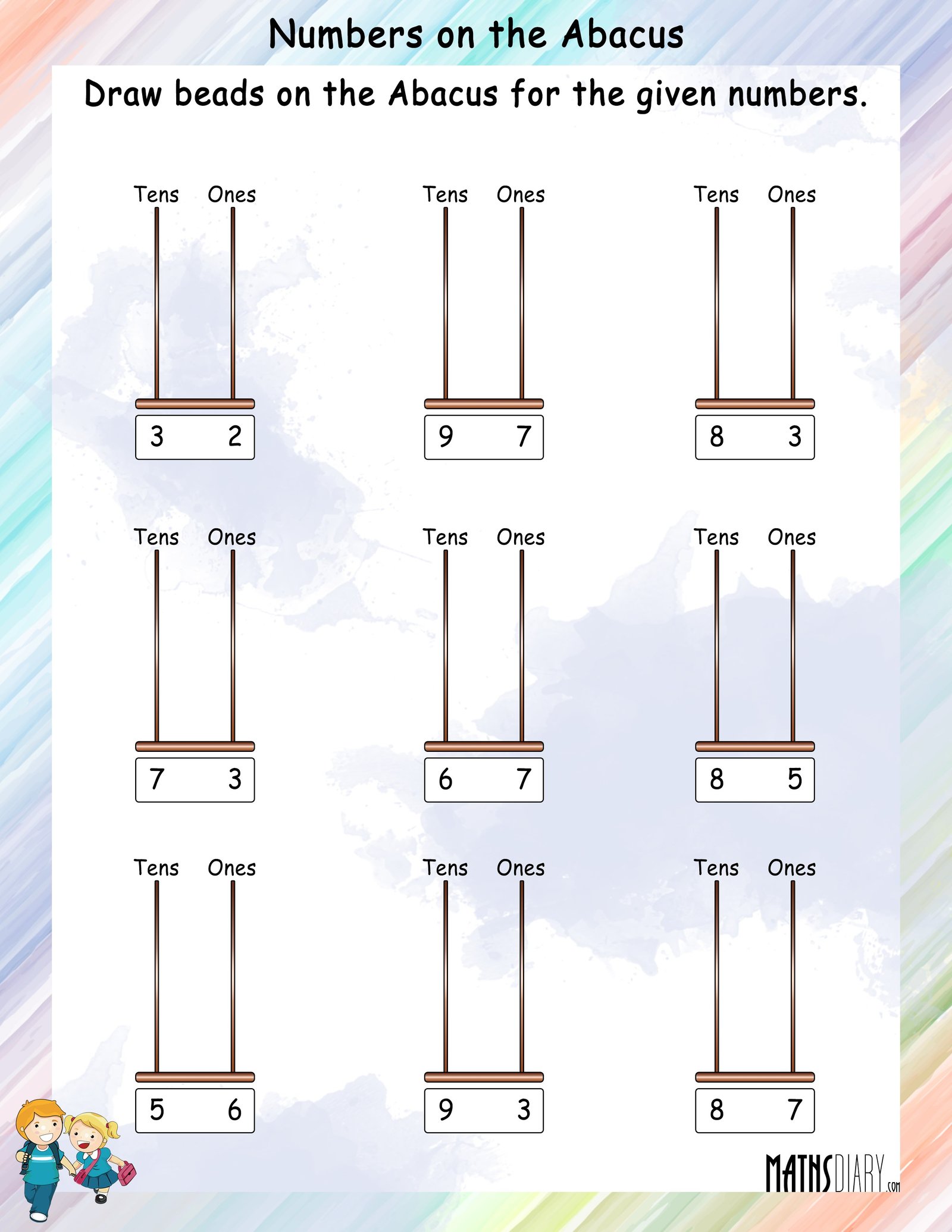 Draw beads on the abacus for the given number - Math Worksheets ... Draw beads on the abacus for the given number - Math Worksheets ...