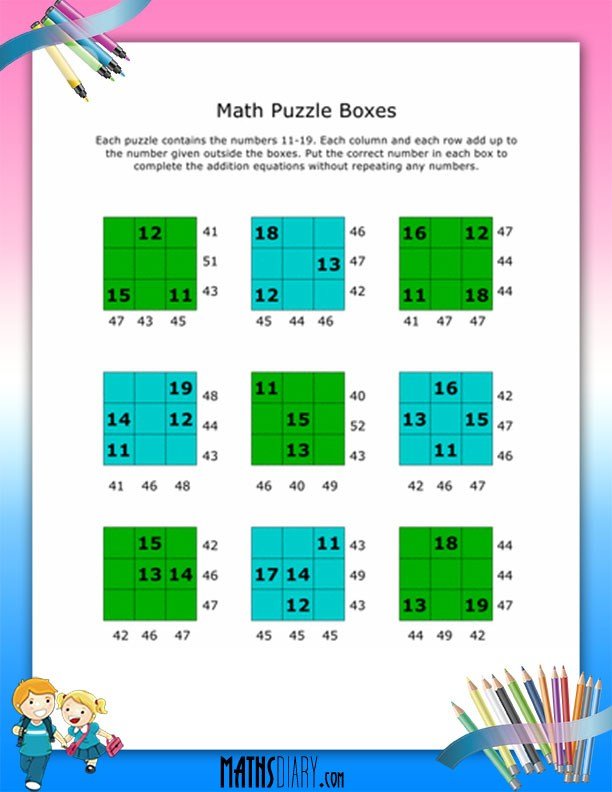 Puzzle Box addition worksheets - Math Worksheets - MathsDiary.com Puzzle Box addition worksheets - Math Worksheets - MathsDiary.com