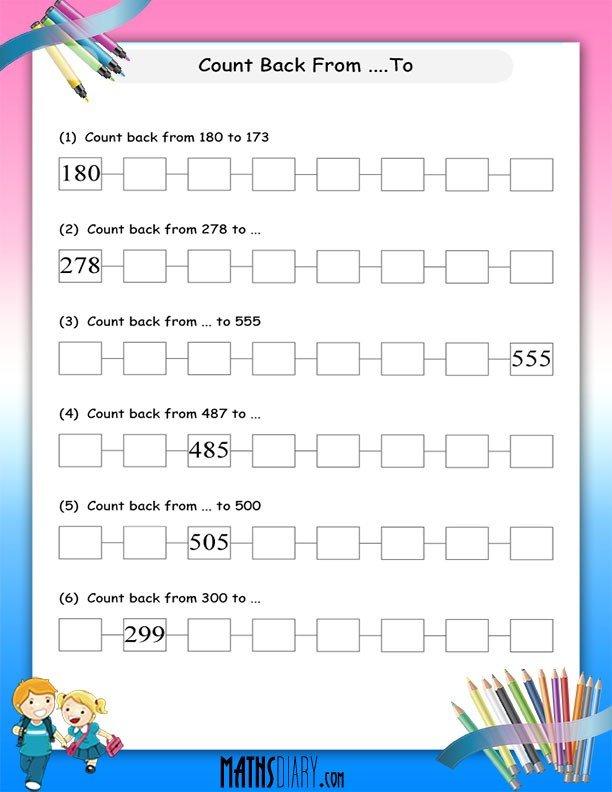 Counting Backwards Math Worksheets MathsDiary