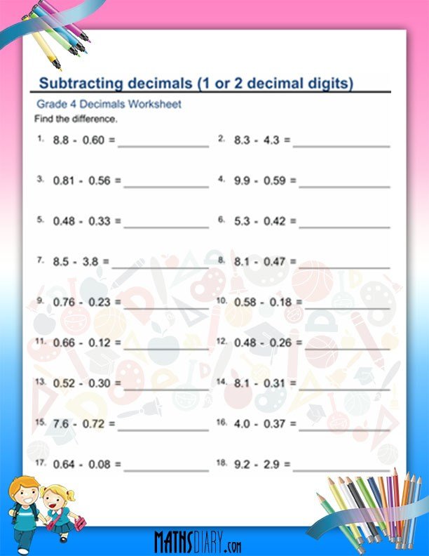 Decimals Worksheet 4 Grade