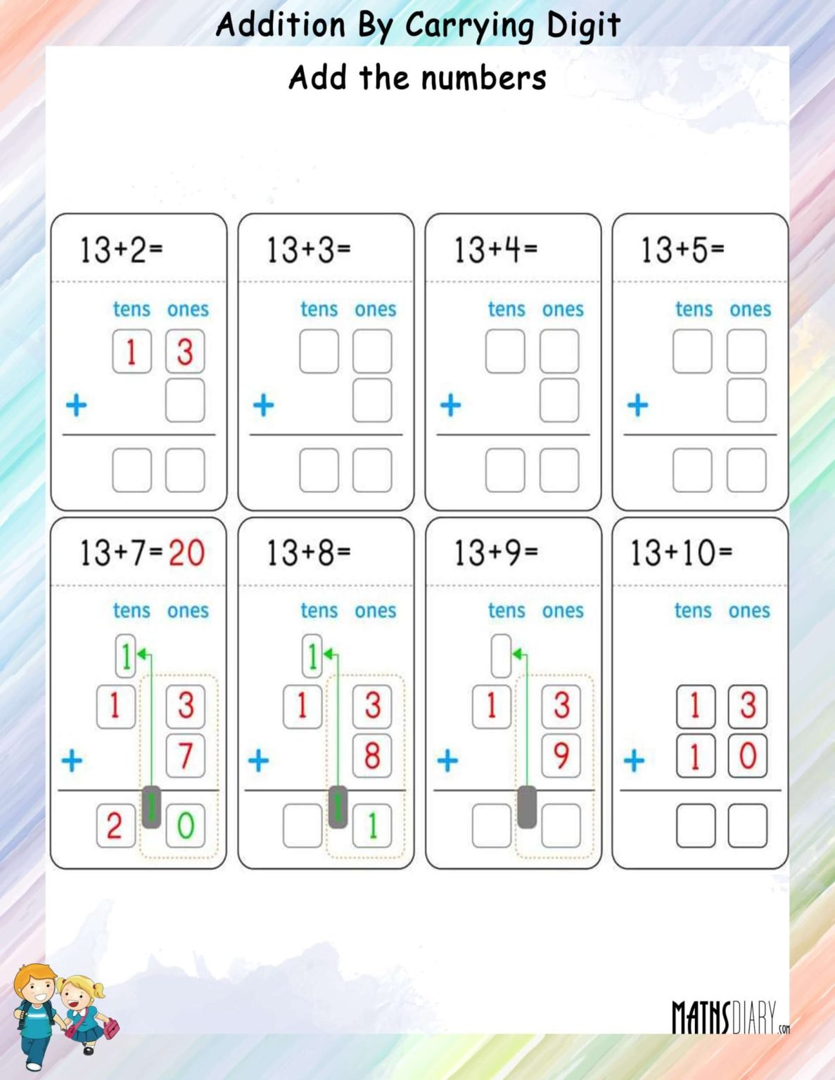 Addition By Carrying Worksheets - Math Worksheets - MathsDiary.com