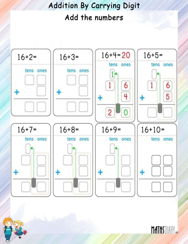 Addition By Carrying Worksheets - Math Worksheets - MathsDiary.com