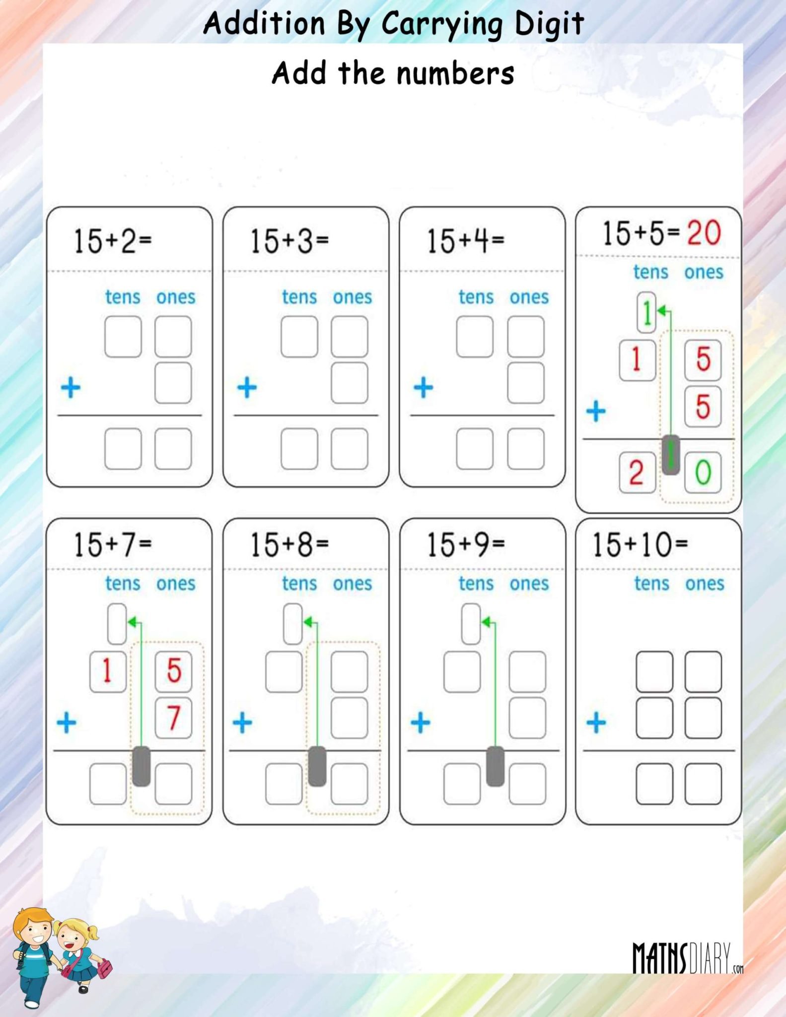 Addition By Carrying Worksheets - Math Worksheets - MathsDiary.com