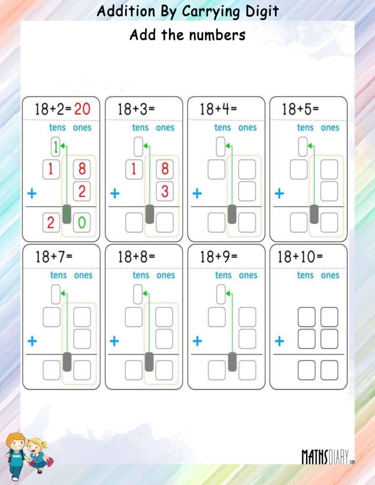 Addition By Carrying Worksheets - Math Worksheets - MathsDiary.com