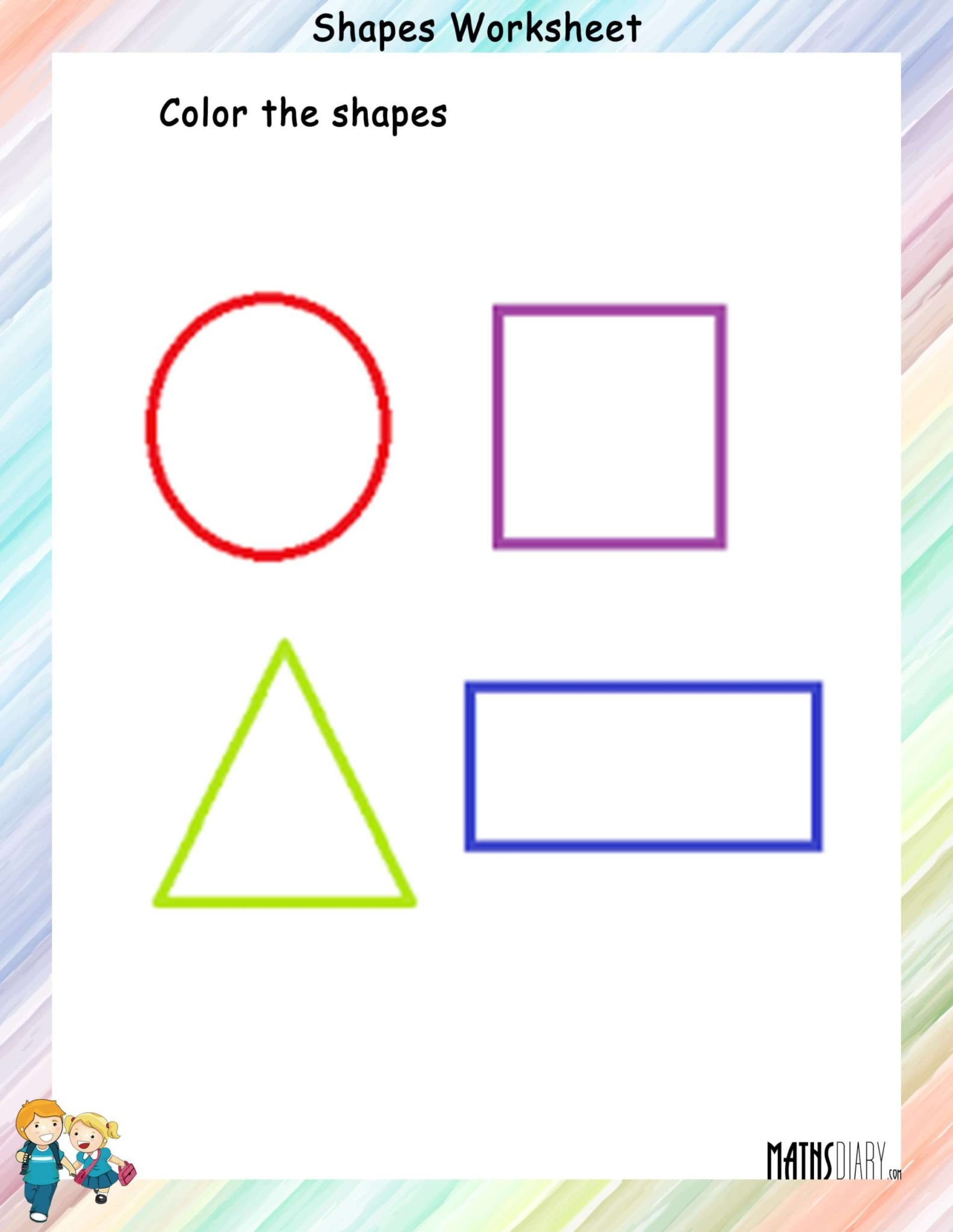 Color the Shapes Worksheets - Math Worksheets - MathsDiary.com