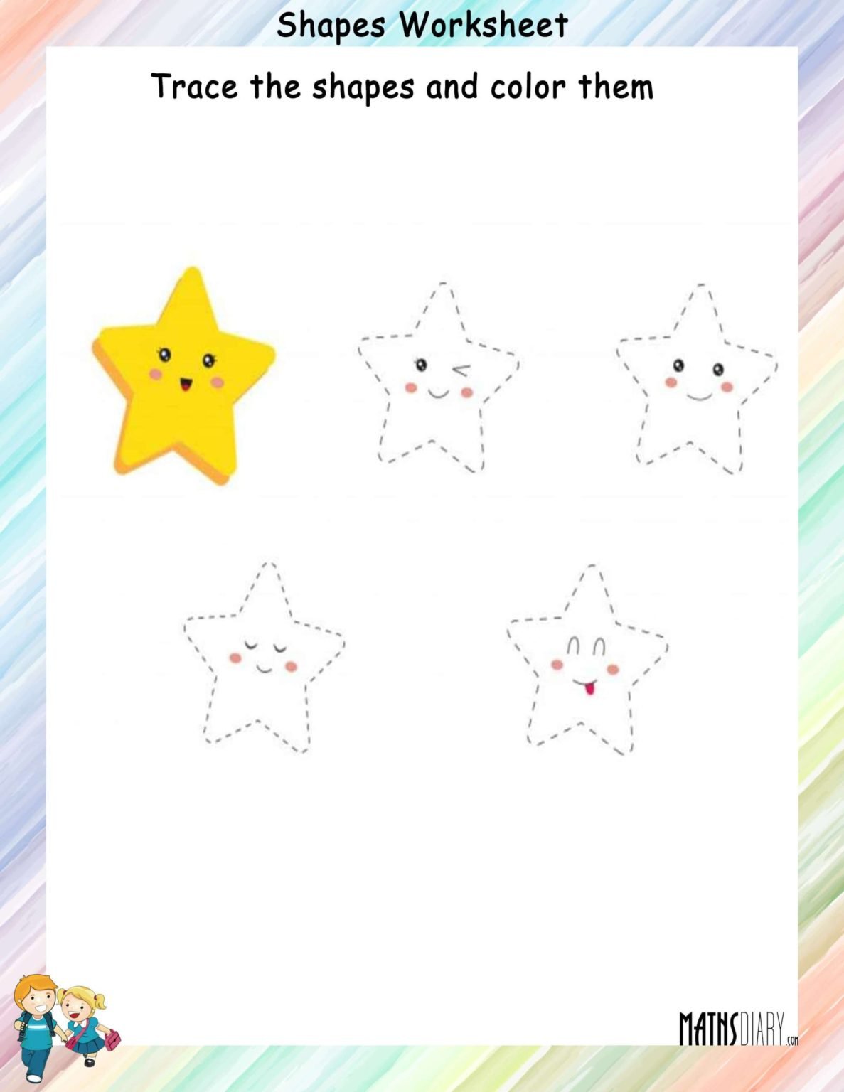 Tracing shapes - Math Worksheets - MathsDiary.com