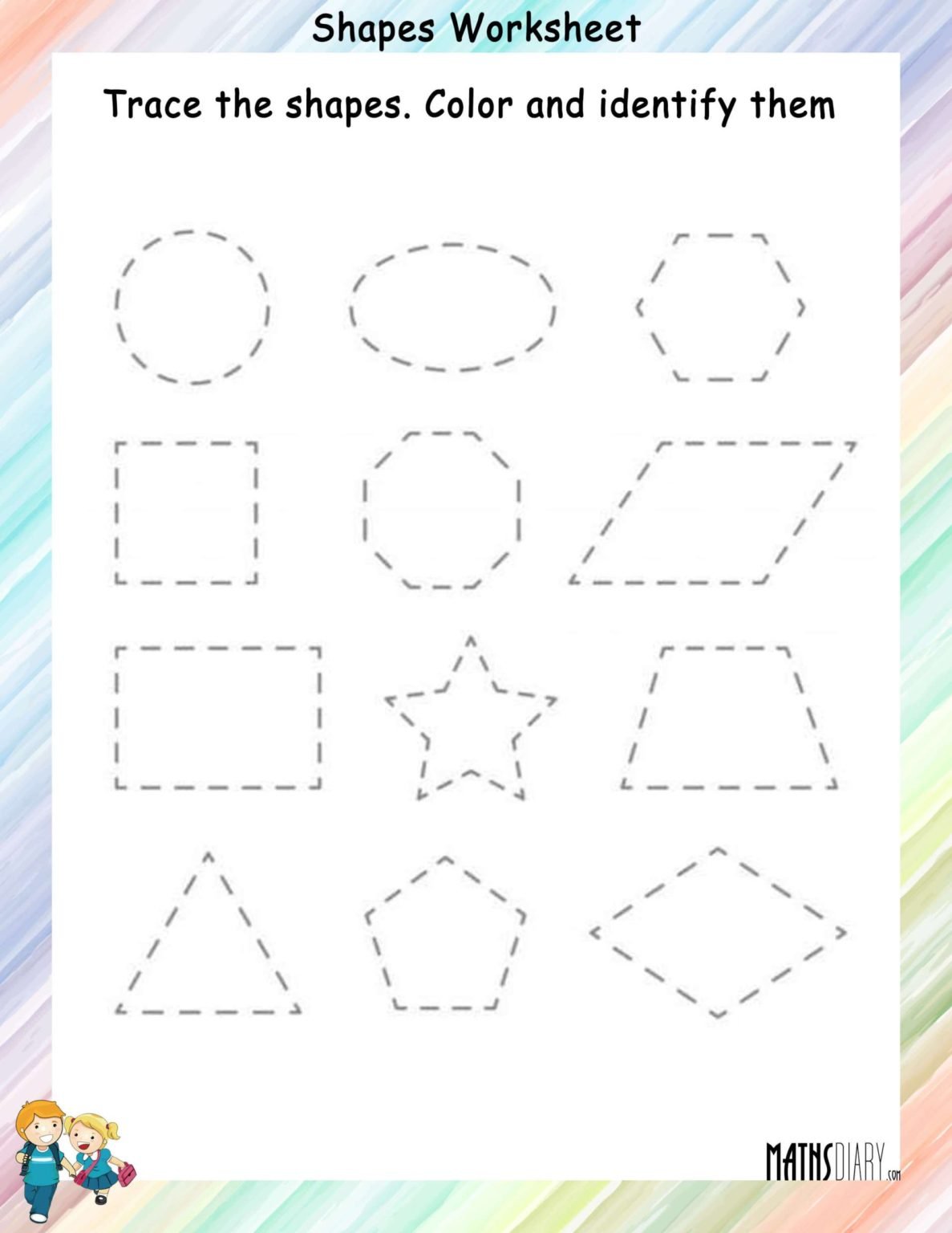 Tracing shapes - Math Worksheets - MathsDiary.com