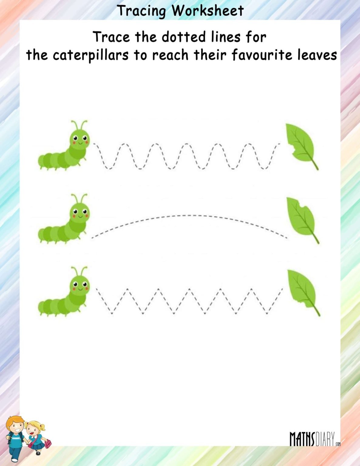 Tracing lines and patterns - Math Worksheets - MathsDiary.com