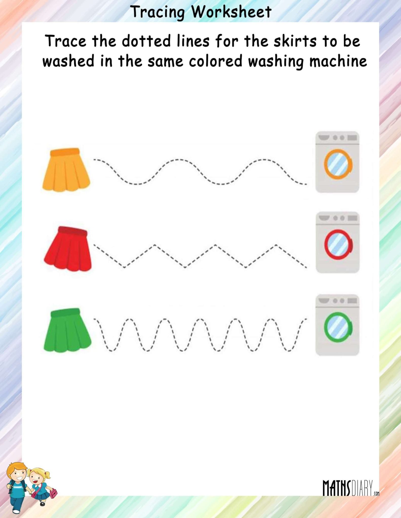 Tracing lines and patterns - Math Worksheets - MathsDiary.com