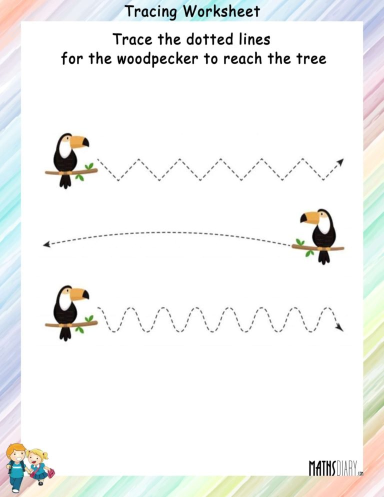 Tracing lines and patterns - Math Worksheets - MathsDiary.com