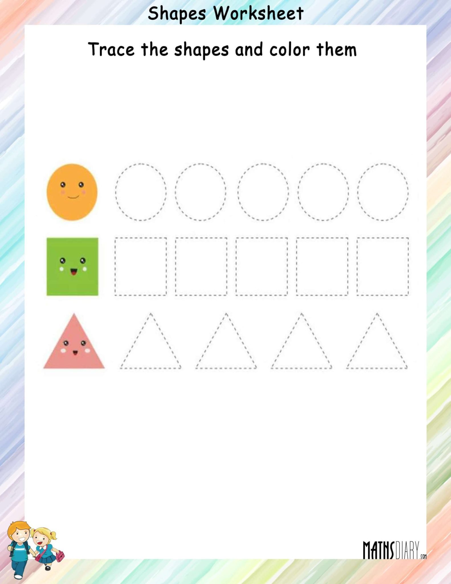 Tracing shapes - Math Worksheets - MathsDiary.com