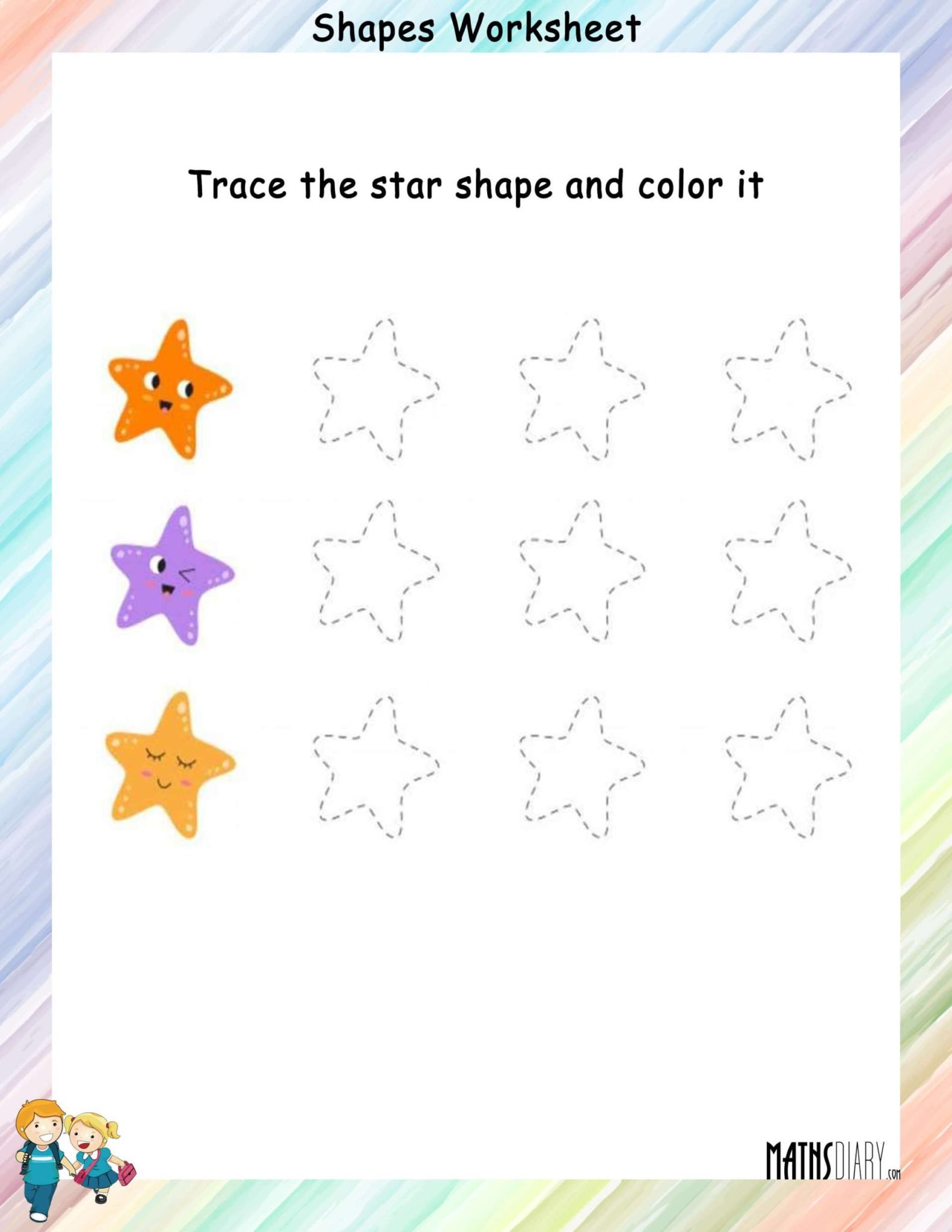 Tracing shapes - Math Worksheets - MathsDiary.com