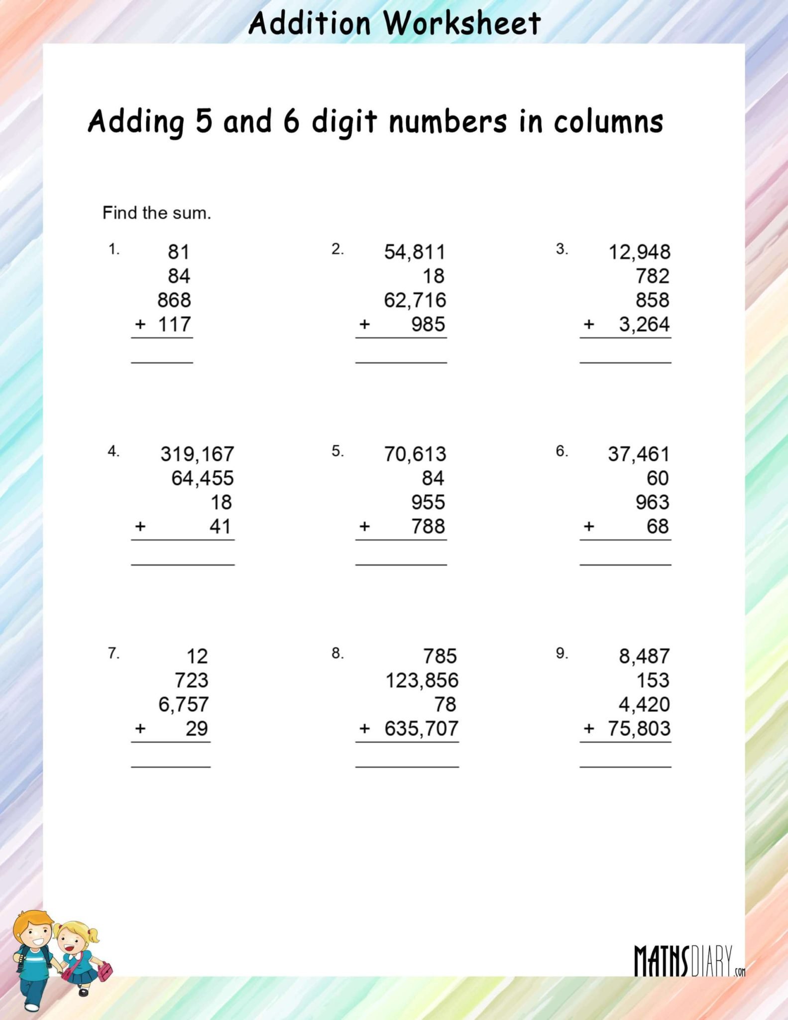 Addition – Grade 4 Math Worksheets