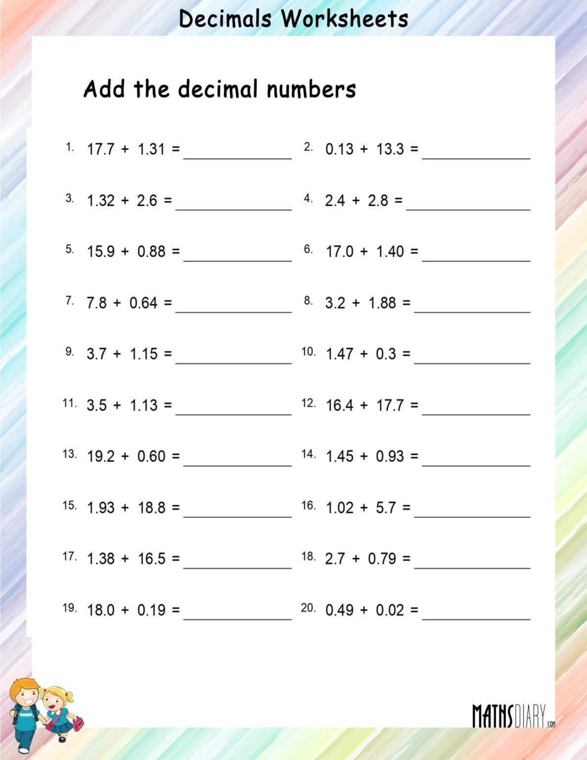 Decimals Math Worksheets