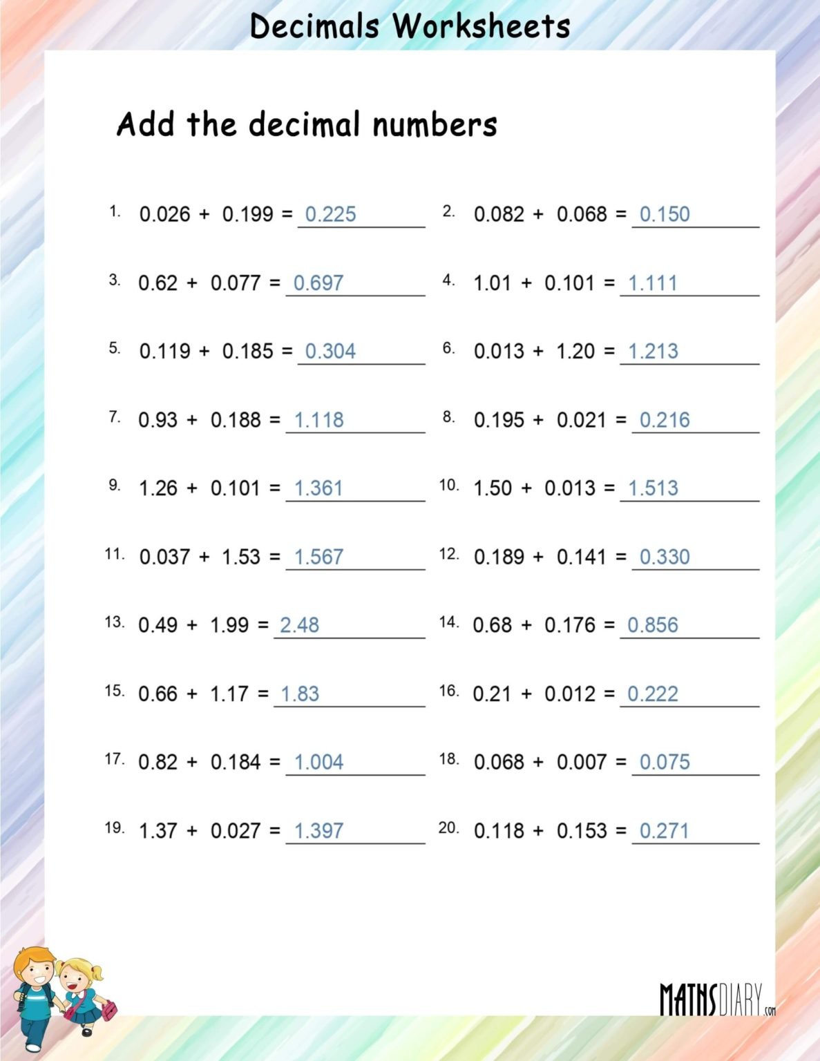 Decimals Math Worksheets