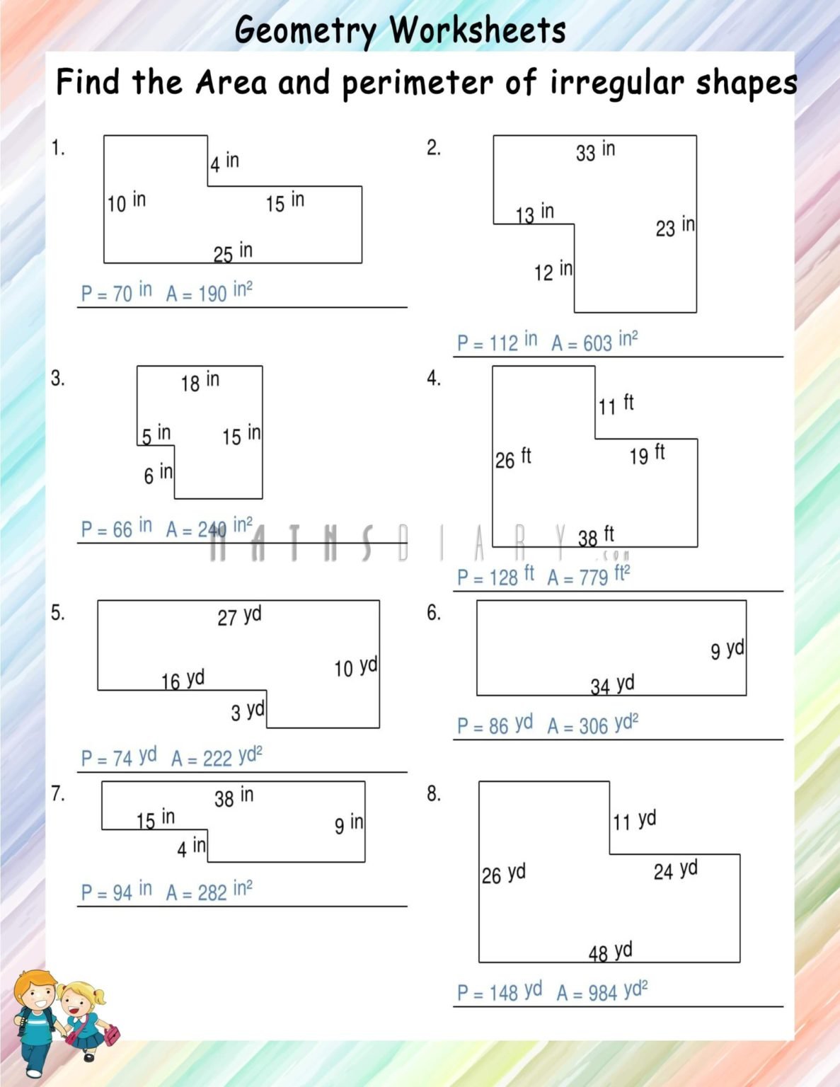 Finding Area and Perimeter of Irregular shapes - Math Worksheets ...