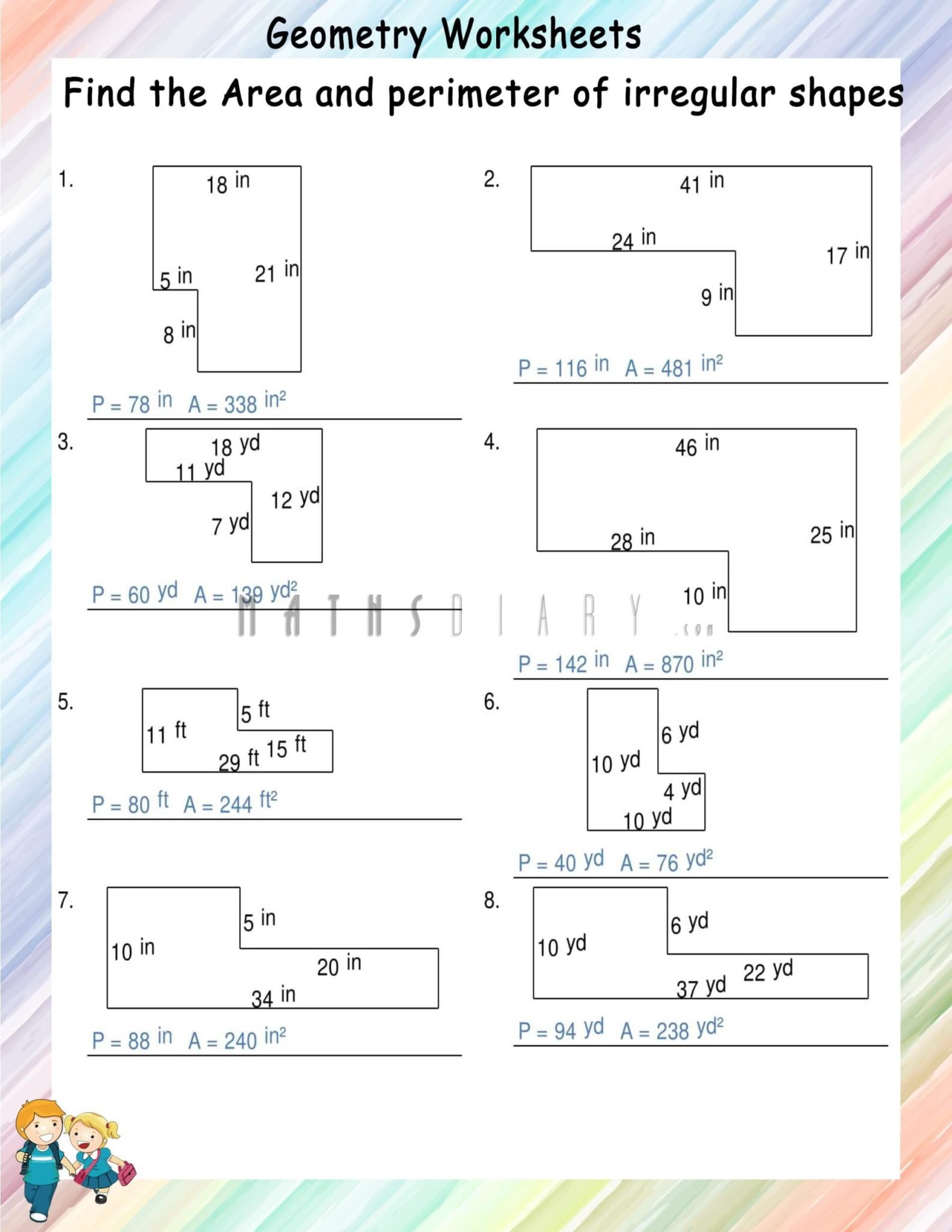 Finding Area and Perimeter of Irregular shapes - Math Worksheets ...