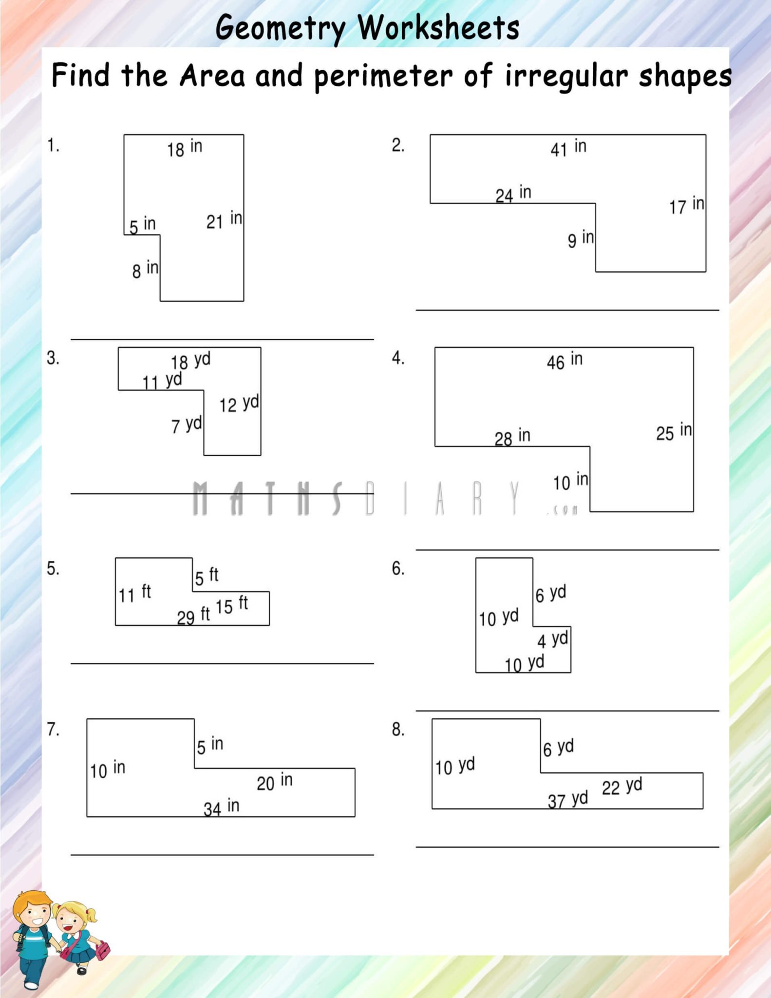 Finding Area and Perimeter of Irregular shapes - Math Worksheets ...
