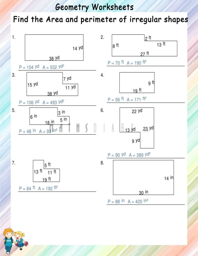 Finding Area and Perimeter of Irregular shapes - Math Worksheets ...