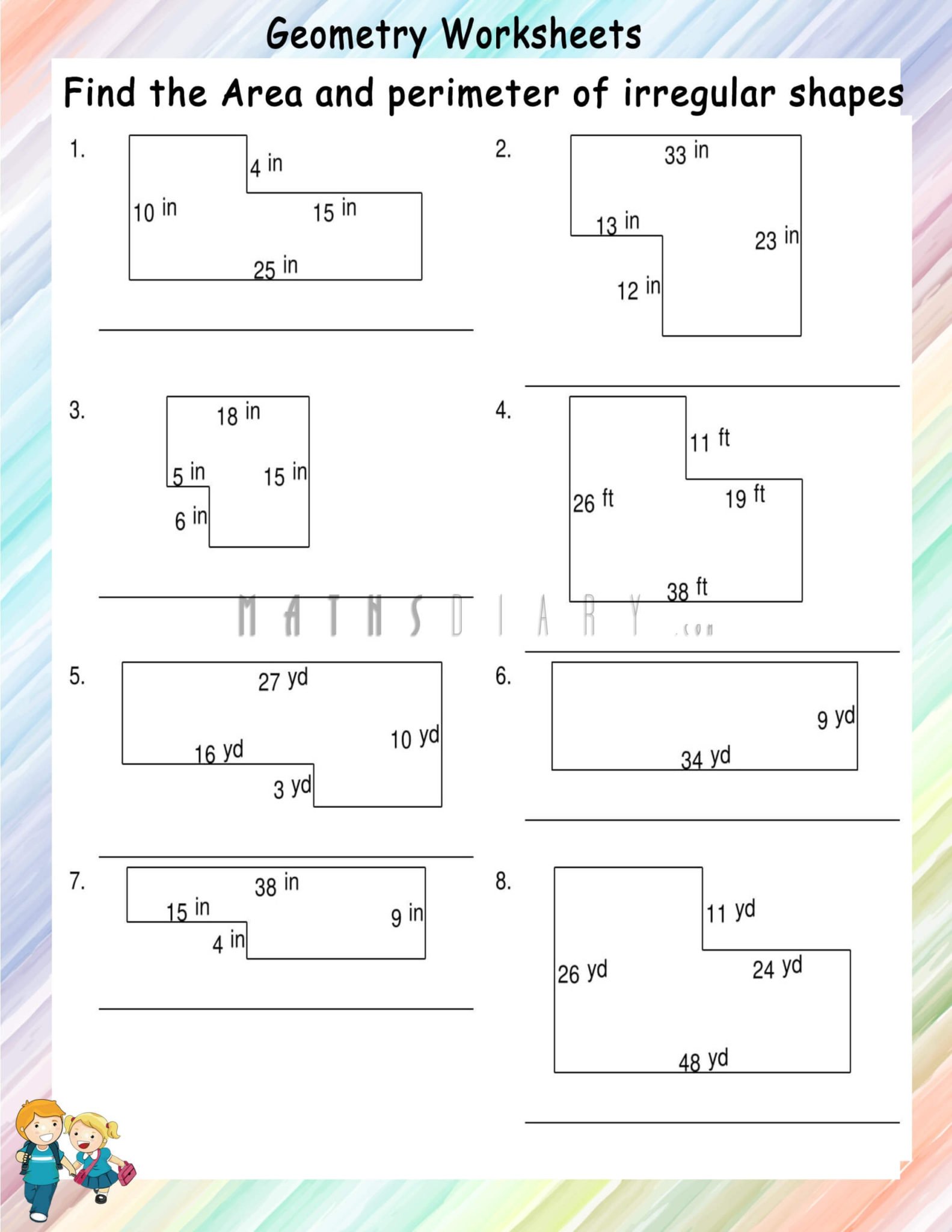 Finding Area and Perimeter of Irregular shapes - Math Worksheets ...