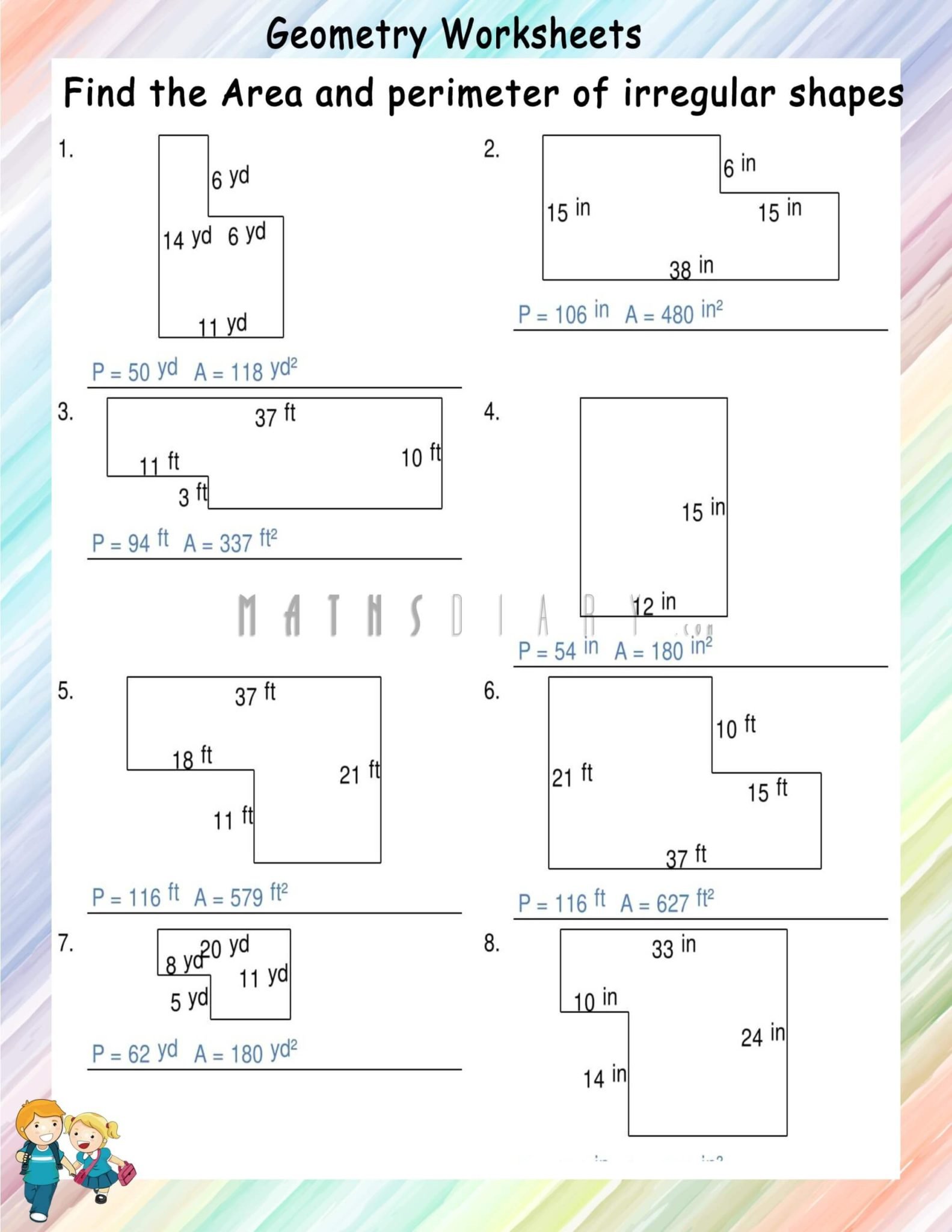 Finding Area and Perimeter of Irregular shapes - Math Worksheets ...