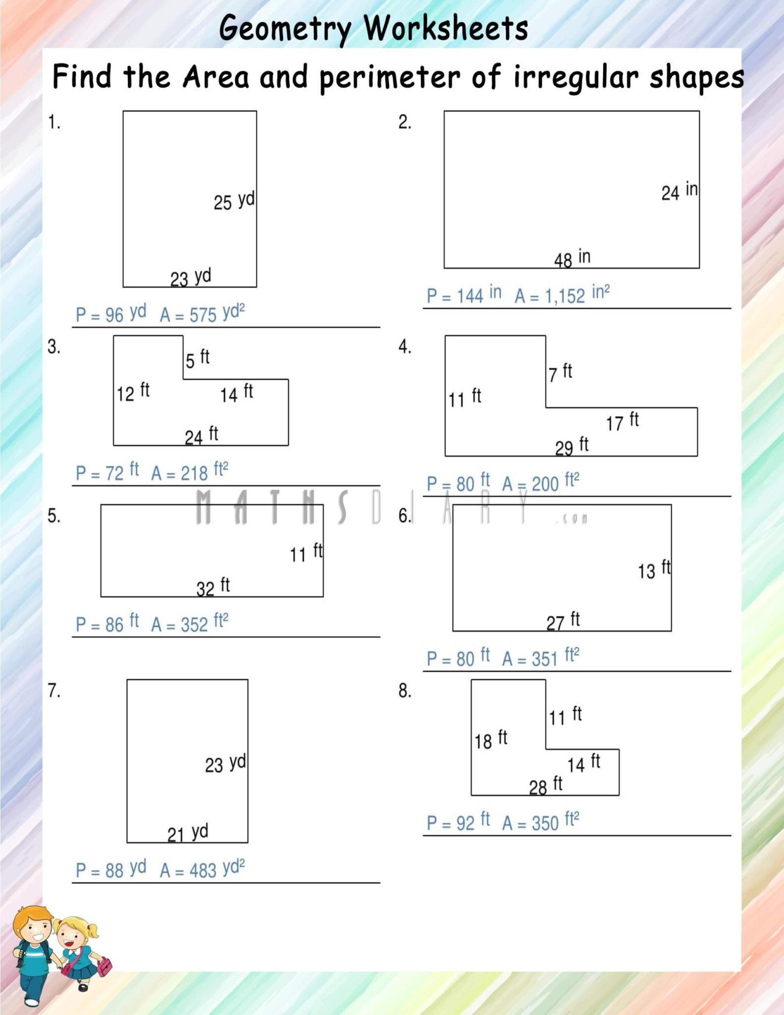 Finding Area and Perimeter of Irregular shapes - Math Worksheets ...