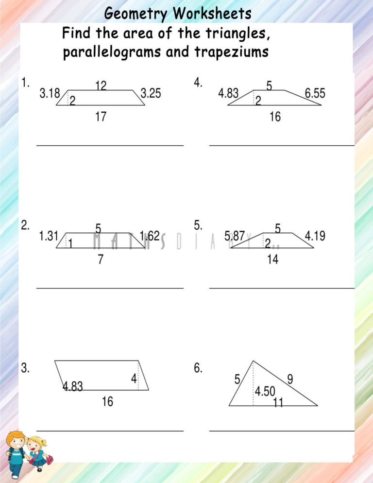 Area of triangles, parallelograms and trapeziums worksheets - Math ...