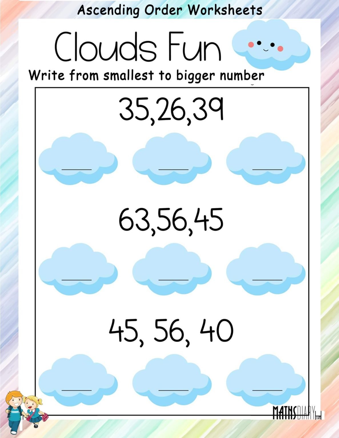 Ascending Order Worksheets - Math Worksheets - MathsDiary.com