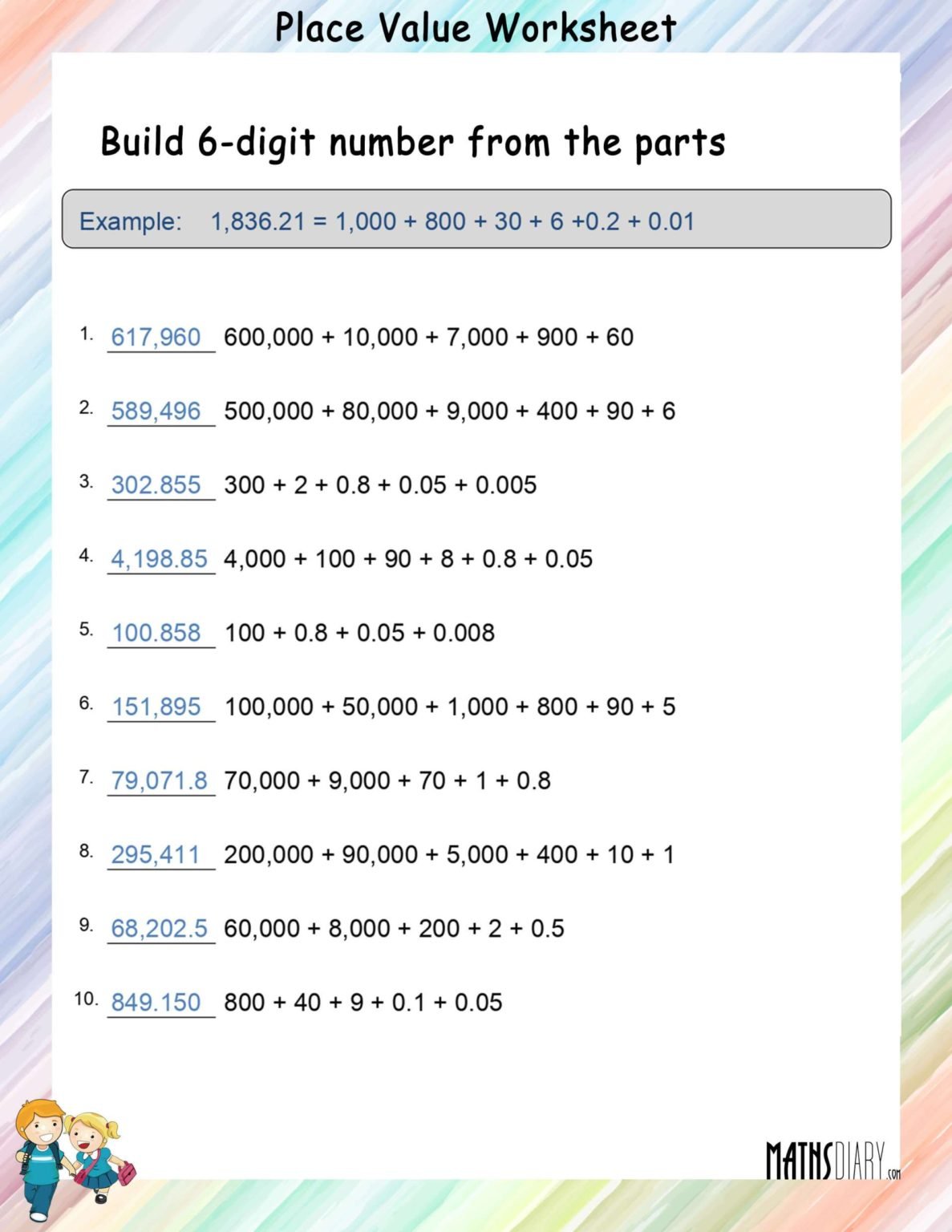 Build 6-digit number – Place Value Worksheets - Math Worksheets ...