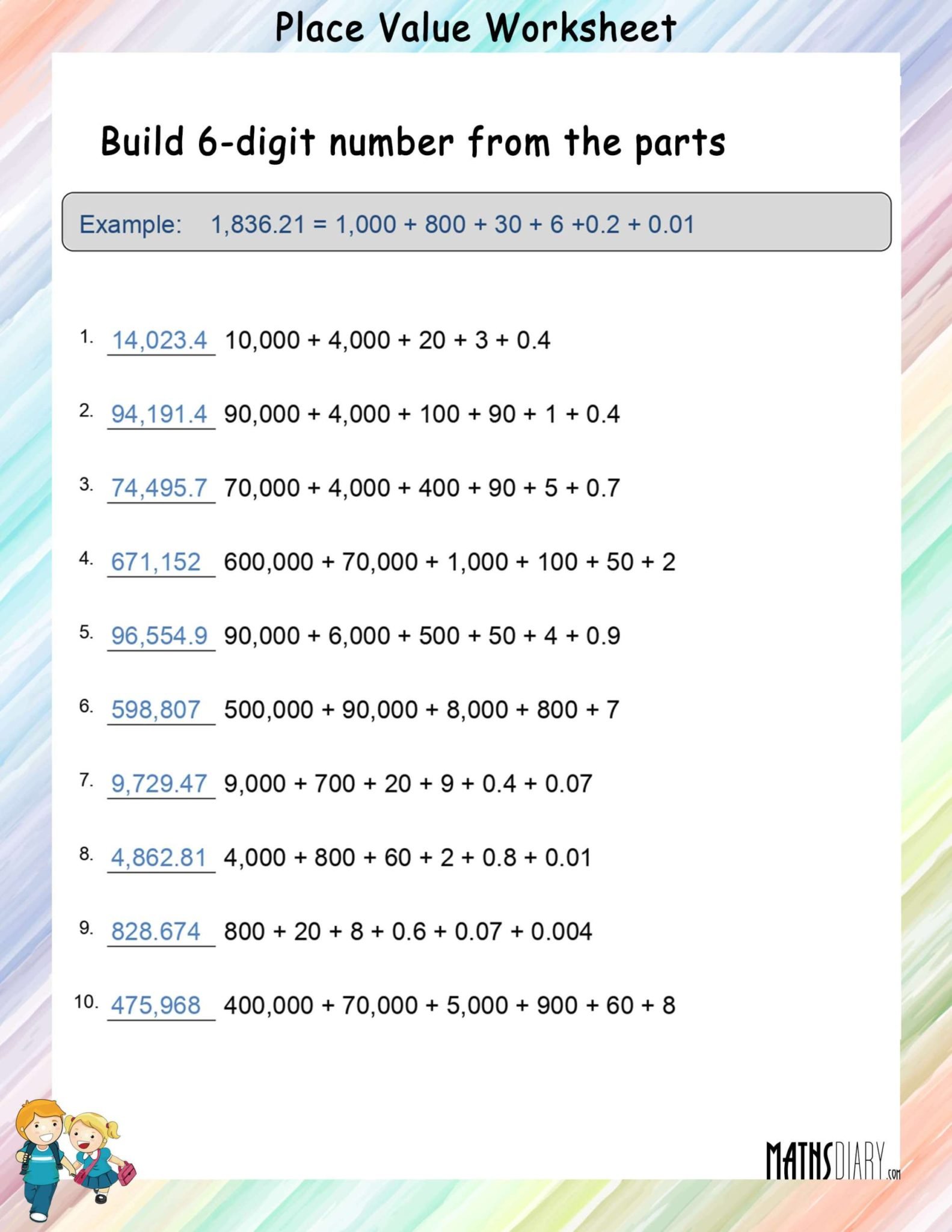 Build 6-digit number – Place Value Worksheets - Math Worksheets ...
