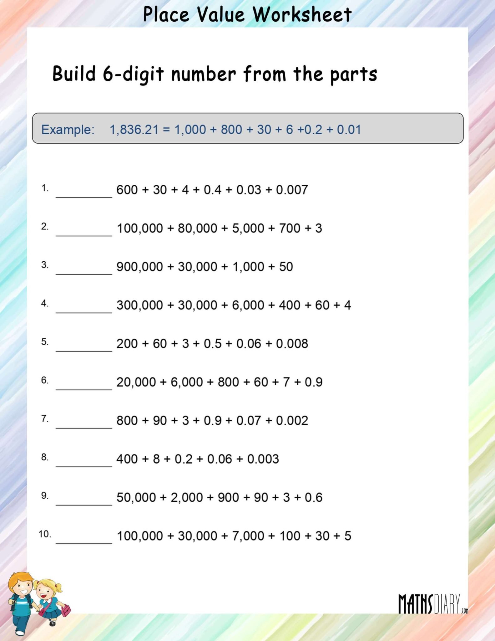 Build 6-digit number – Place Value Worksheets - Math Worksheets ...