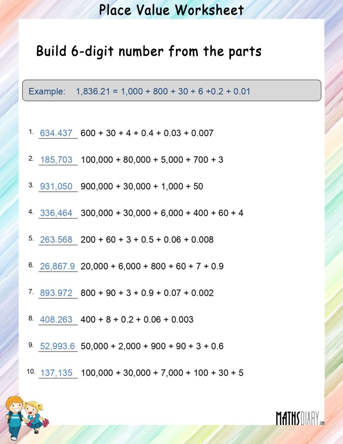 Build 6-digit number – Place Value Worksheets - Math Worksheets ...