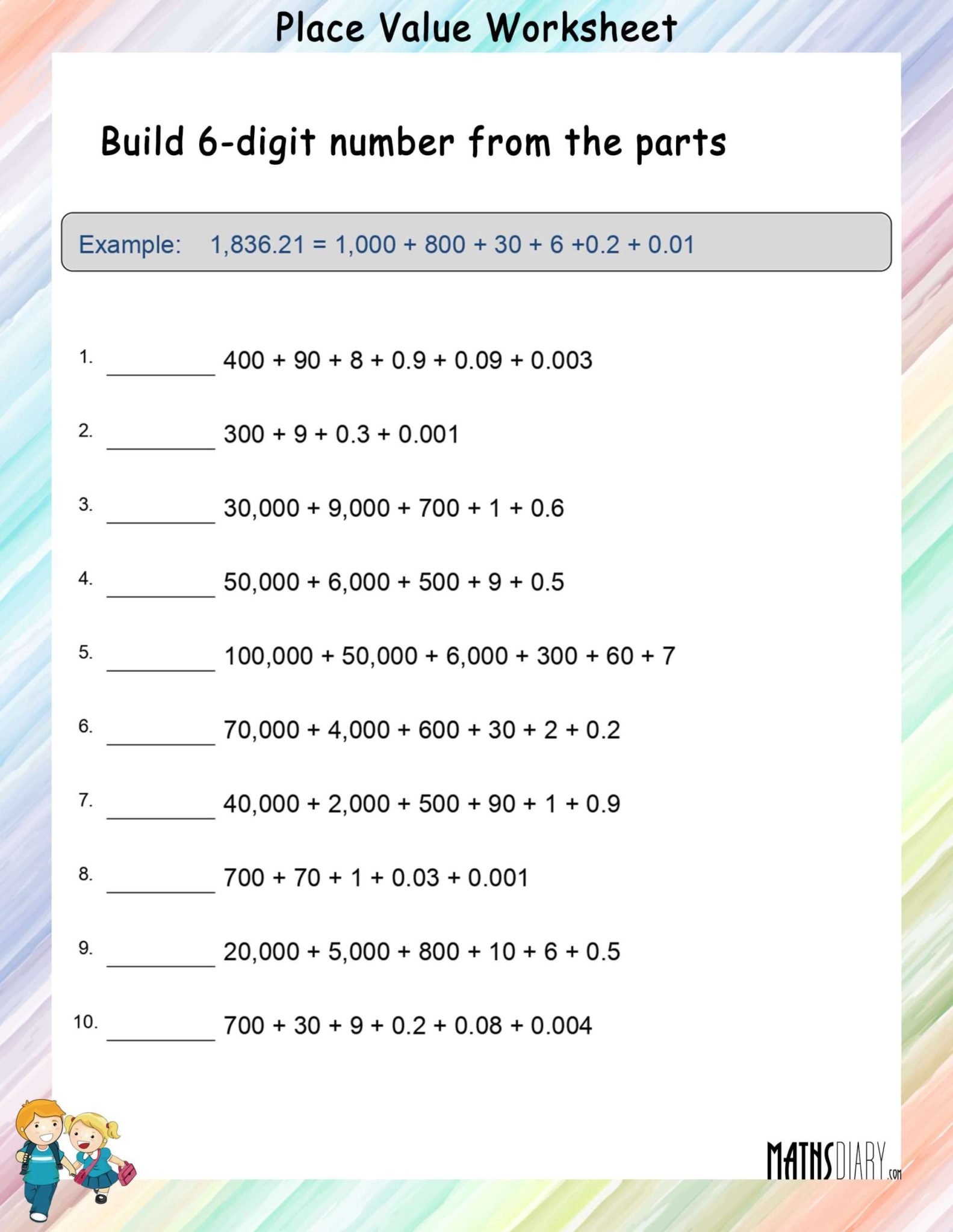 Build 6-digit number – Place Value Worksheets - Math Worksheets ...