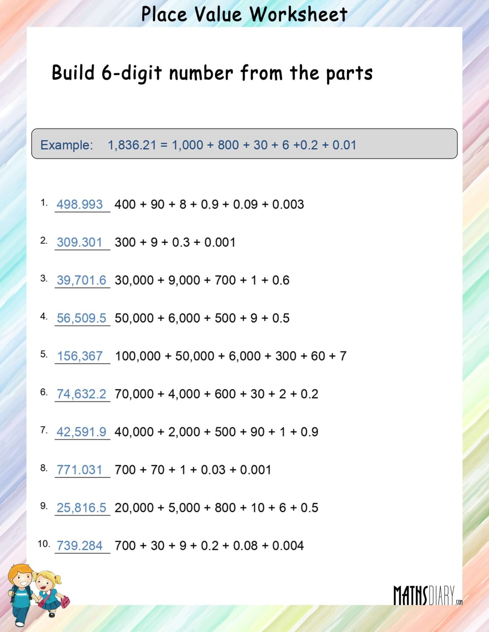 Build 6-digit number – Place Value Worksheets - Math Worksheets ...