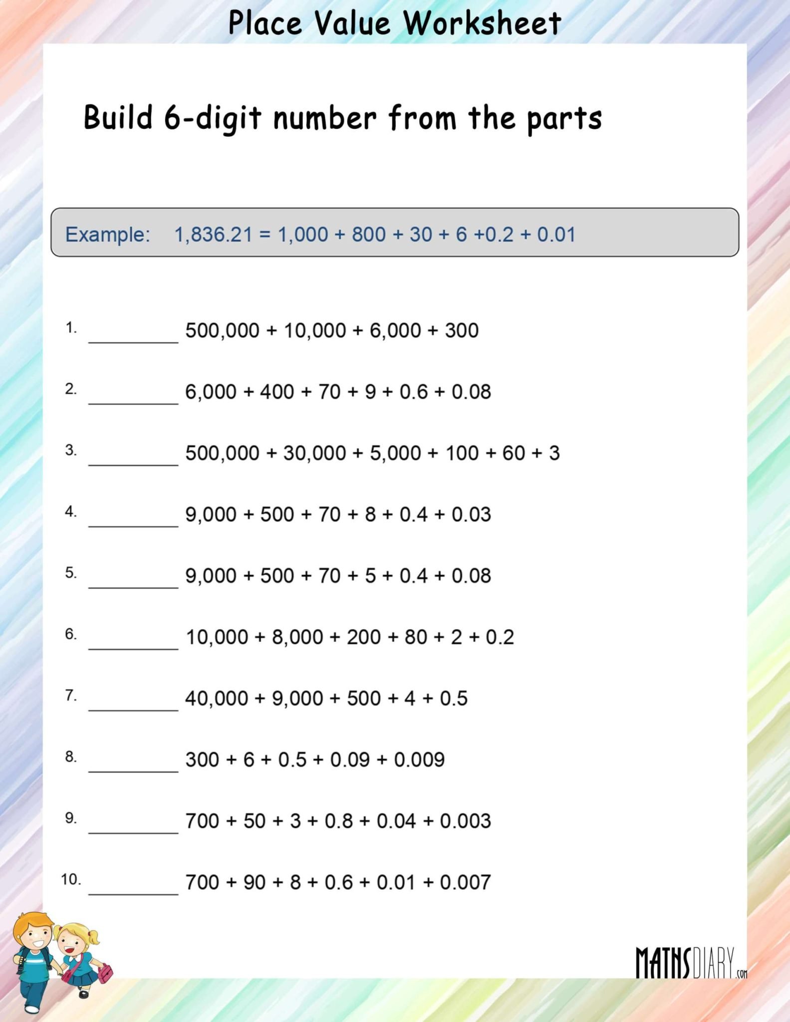 Build 6-digit number – Place Value Worksheets - Math Worksheets ...