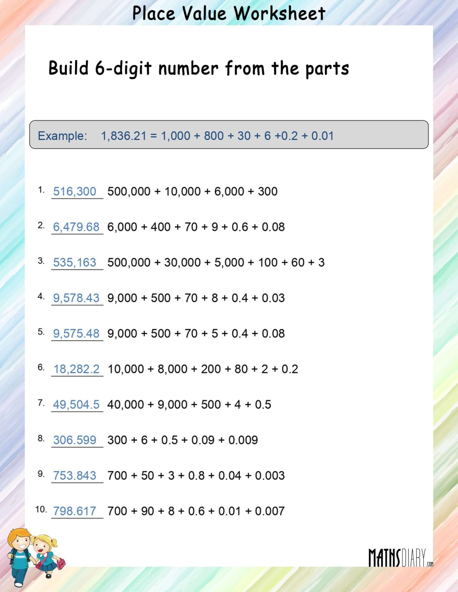 Build 6-digit number – Place Value Worksheets - Math Worksheets ...