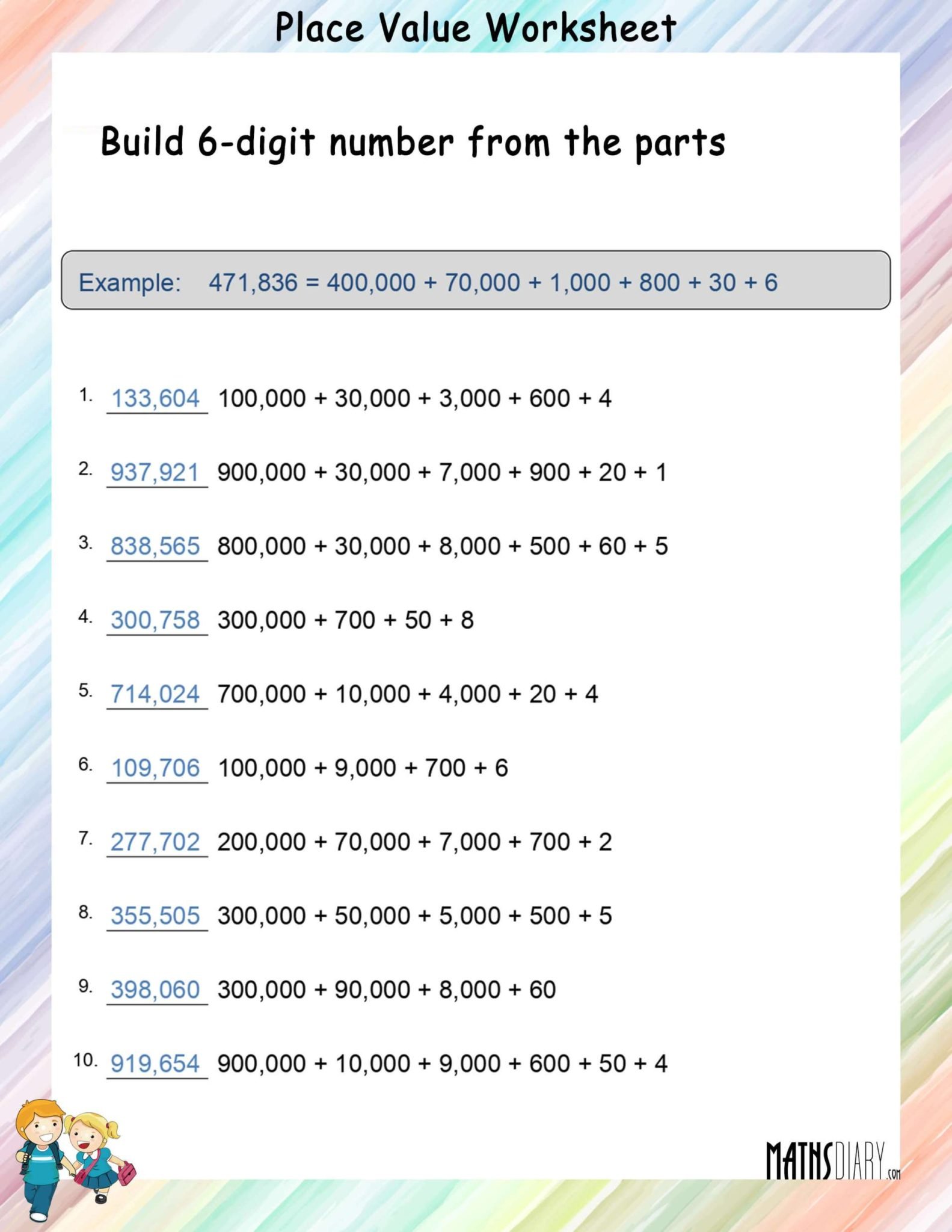 Build 6-digit number – Place Value Worksheets - Math Worksheets ...