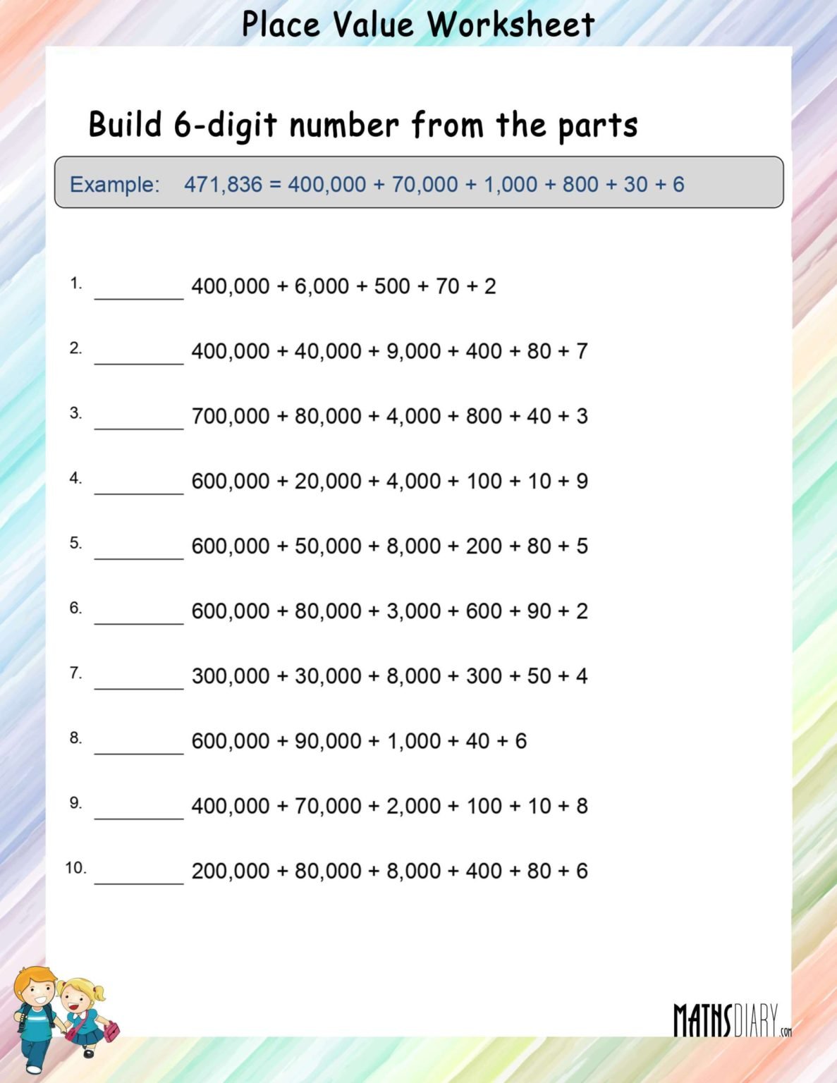 Build 6-digit number – Place Value Worksheets - Math Worksheets ...