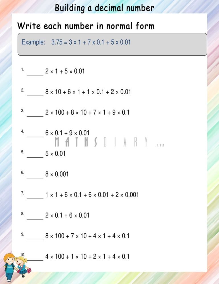 Building Decimal number from parts worksheets - Math Worksheets ...