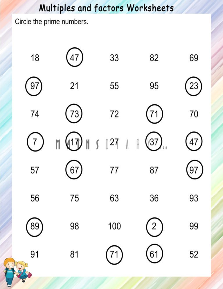 Circle prime numbers worksheets - Math Worksheets - MathsDiary.com