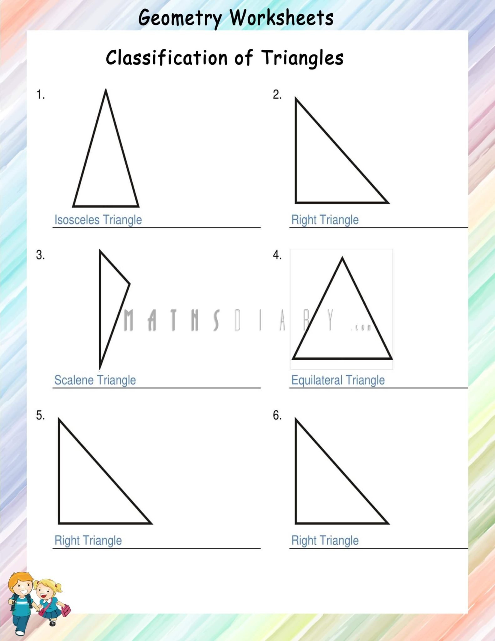 Types of triangles worksheets - Math Worksheets - MathsDiary.com