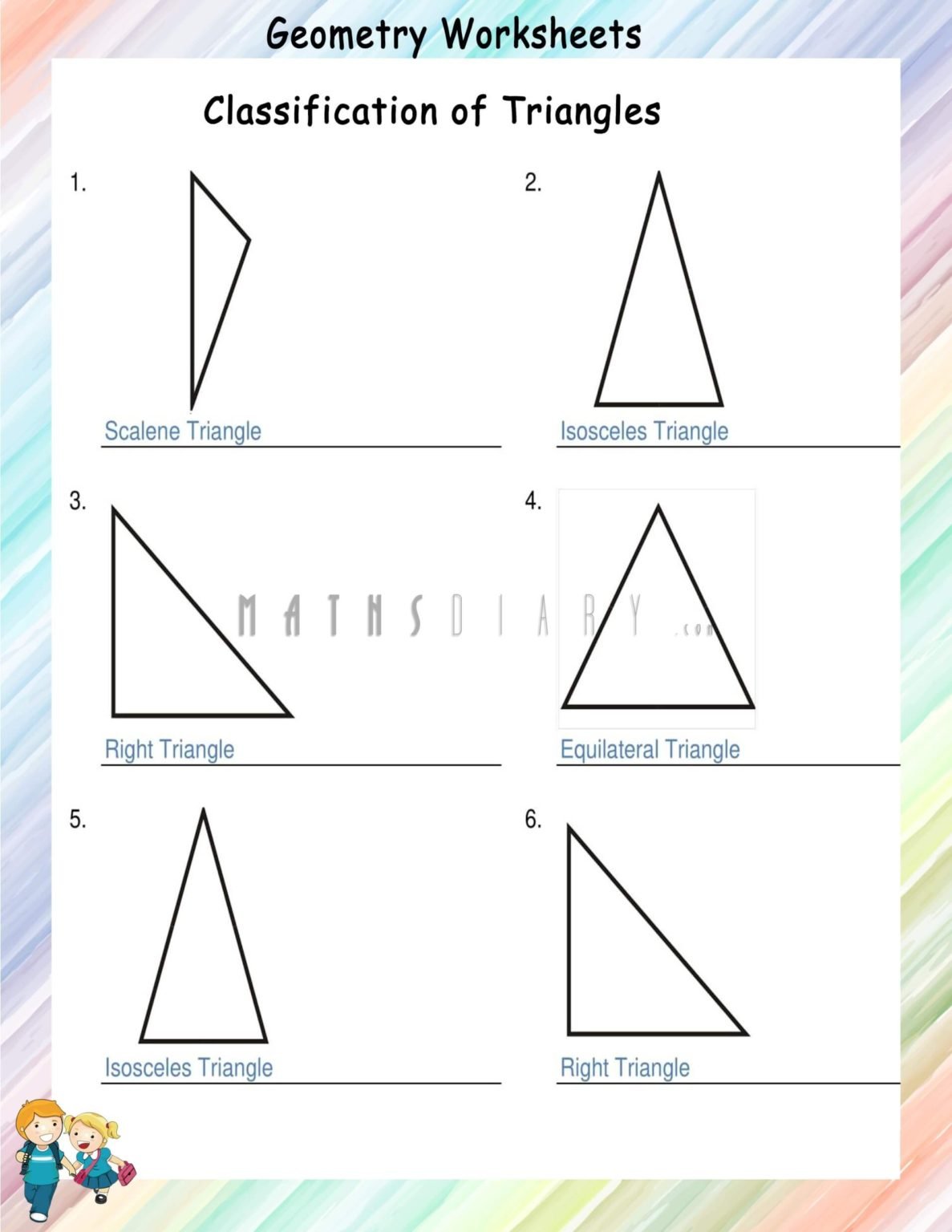 Types of triangles worksheets - Math Worksheets - MathsDiary.com