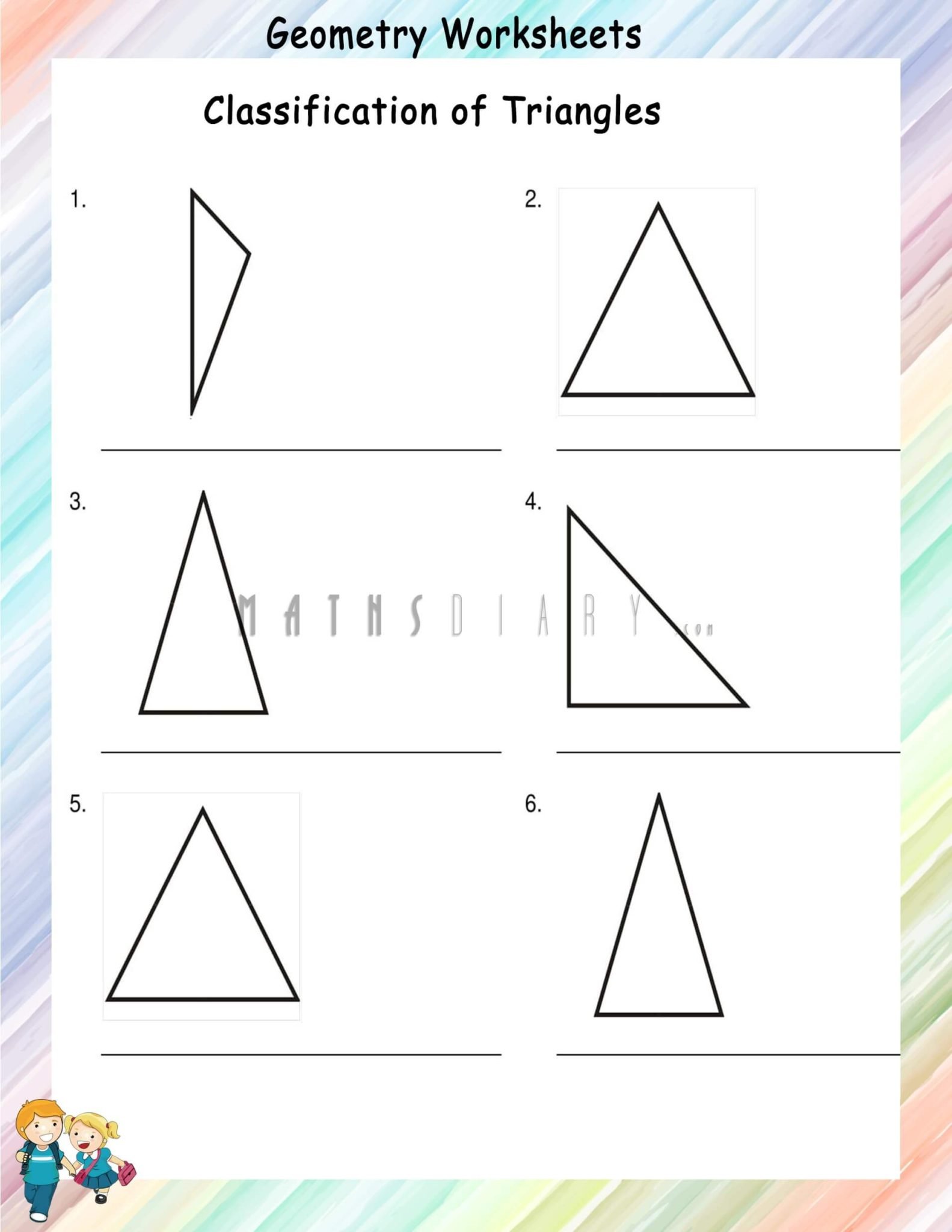 Types of triangles worksheets - Math Worksheets - MathsDiary.com